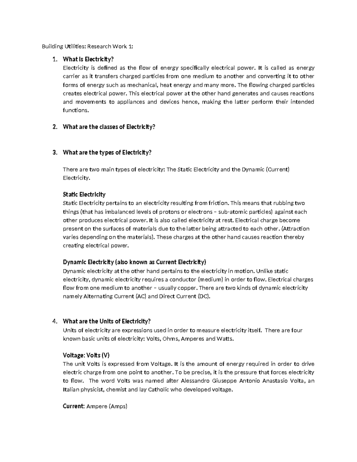 BU 2 RWS 1 - Building Utilities: Research Work 1: 1. What is ...