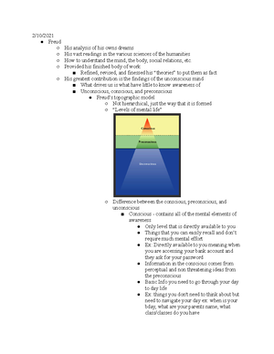 Personality notes - Freud’s greatest contribution to personality was ...