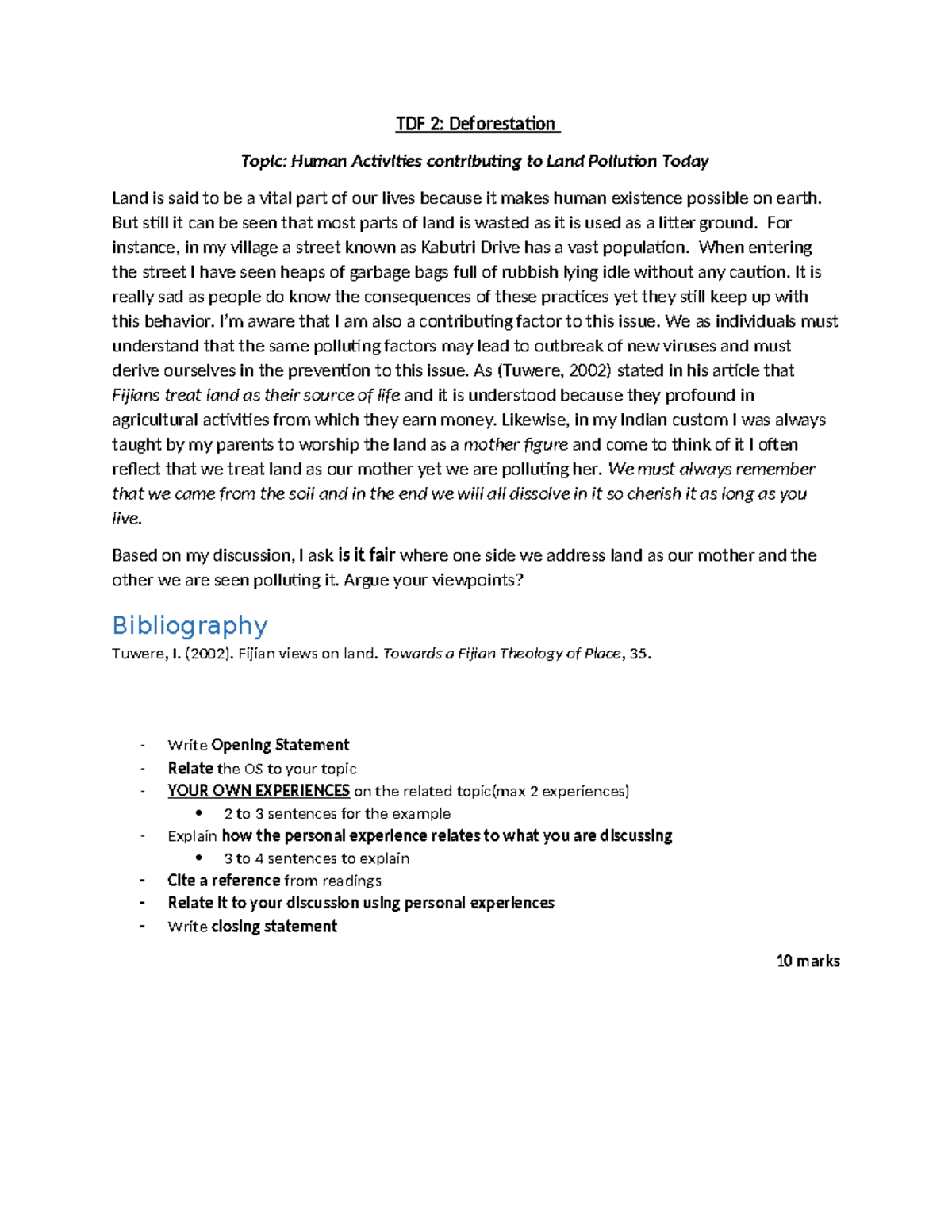 TDF 2 - TDF 2 Sample - TDF 2: Deforestation Topic: Human Activities ...