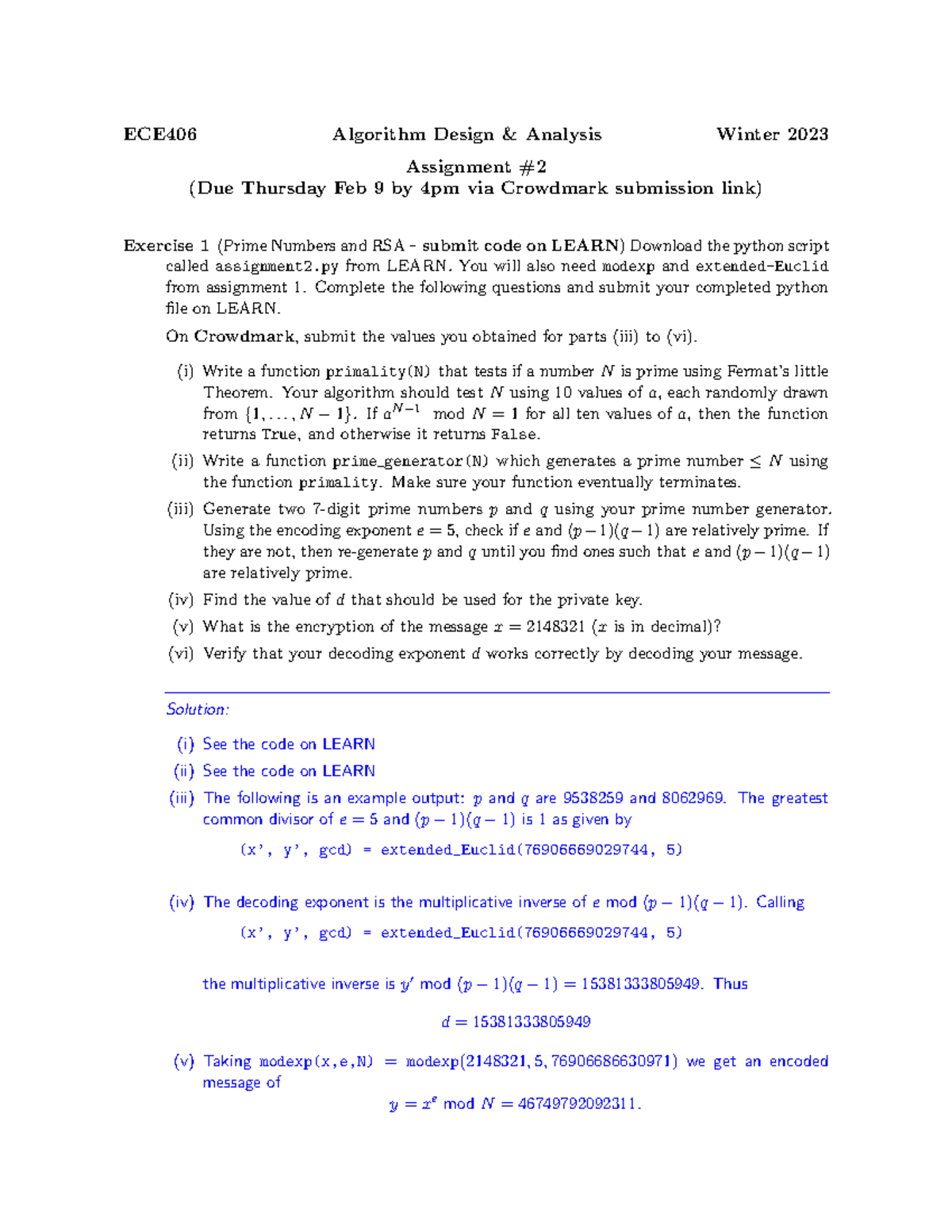 ECE406 W23 asg2 solutions - ECE406 Algorithm Design & Analysis Winter ...