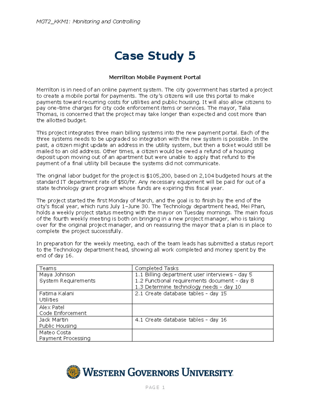 Case Study 5 v2 - MGT2_KKM1: Monitoring and Controlling Case Study 5 ...