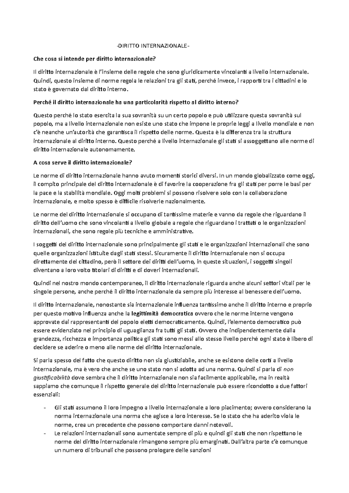 (2) Diritto Internazionale -DIRITTO INTERNAZIONALE- Che cosa si intende ...