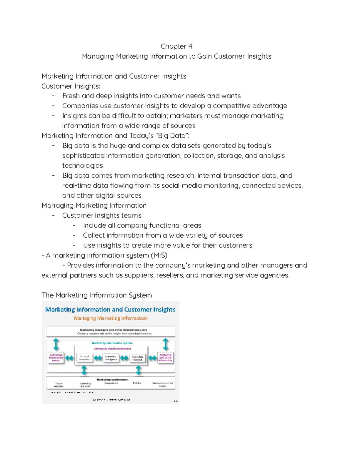 Marketing Notes Chapter 4 - Chapter 4 Managing Marketing Information to ...