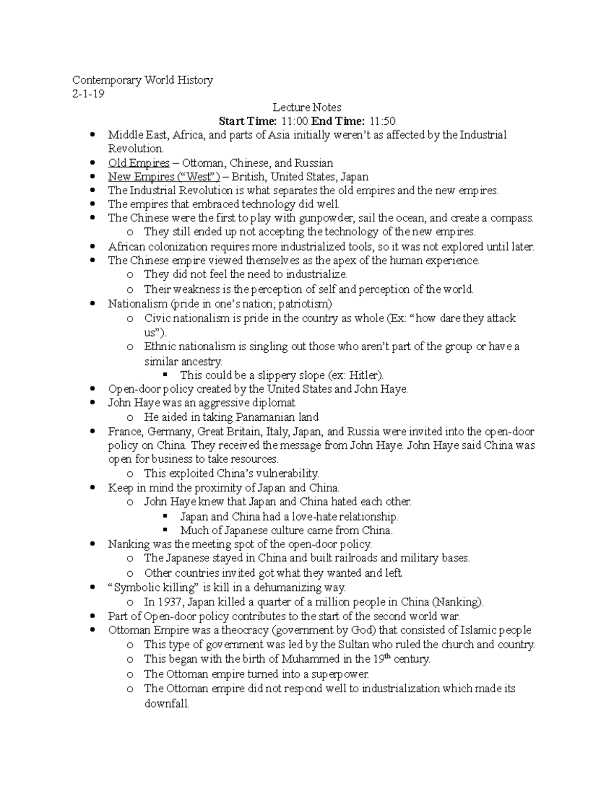 Contemporary World History 2-1-19 - Contemporary World History 2-1 ...