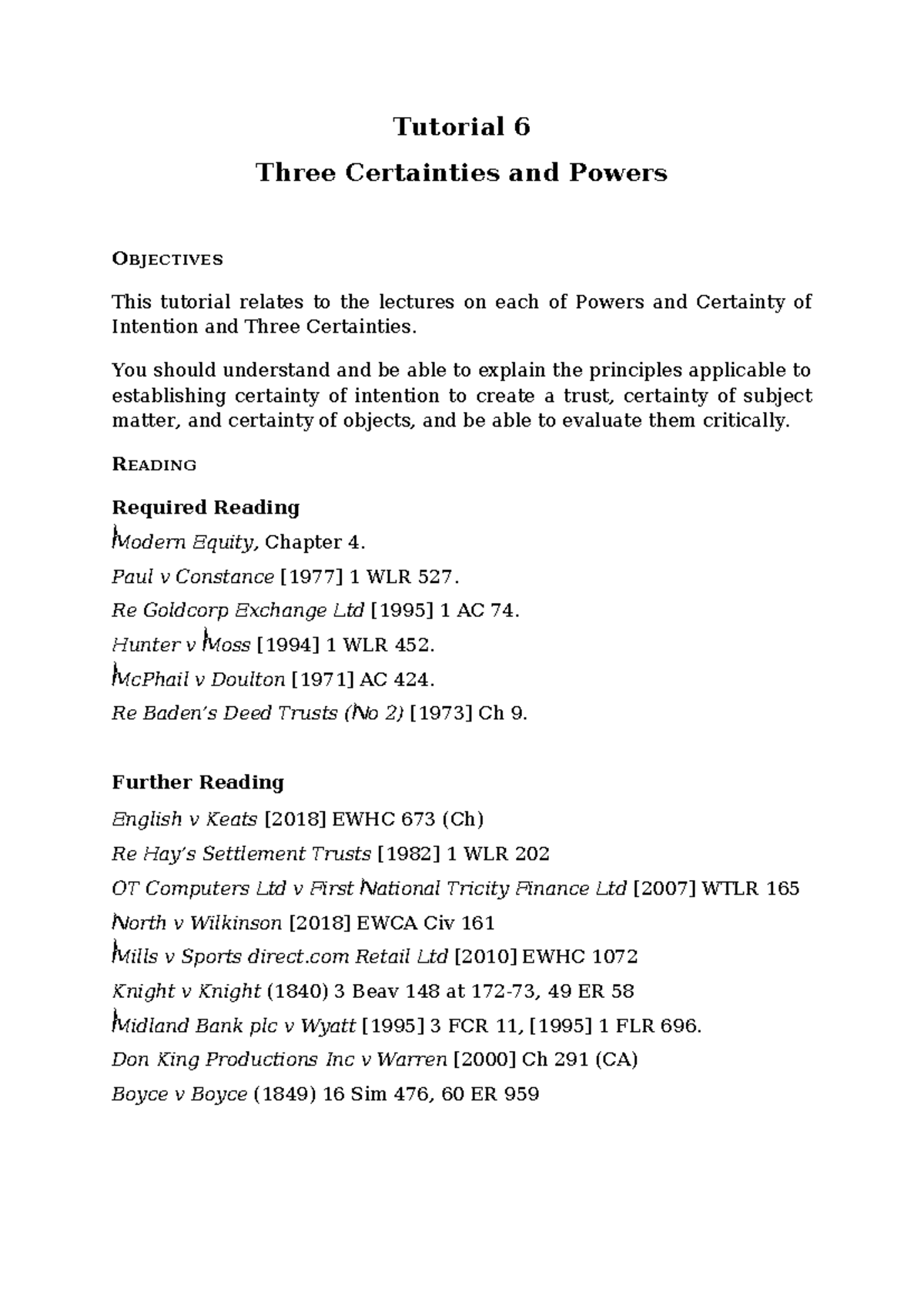 Tutorial 6 - Tutorial 6 Three Certainties and Powers OBJECTIVES This ...