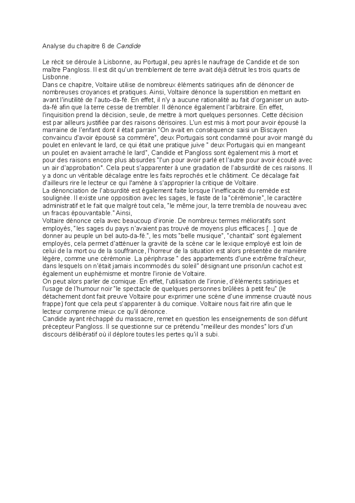 Analyse du chapitre 6 de Candide - Analyse du chapitre 6 de Candide Le ...