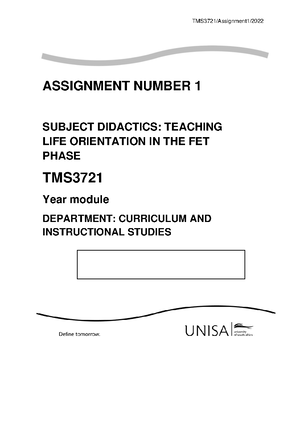 TMS3721 2022 Assignment 2 - TMS3721/Assignment2/ ASSIGNMENT NUMBER 2 SUBJECT DIDACTICS: TEACHING ...