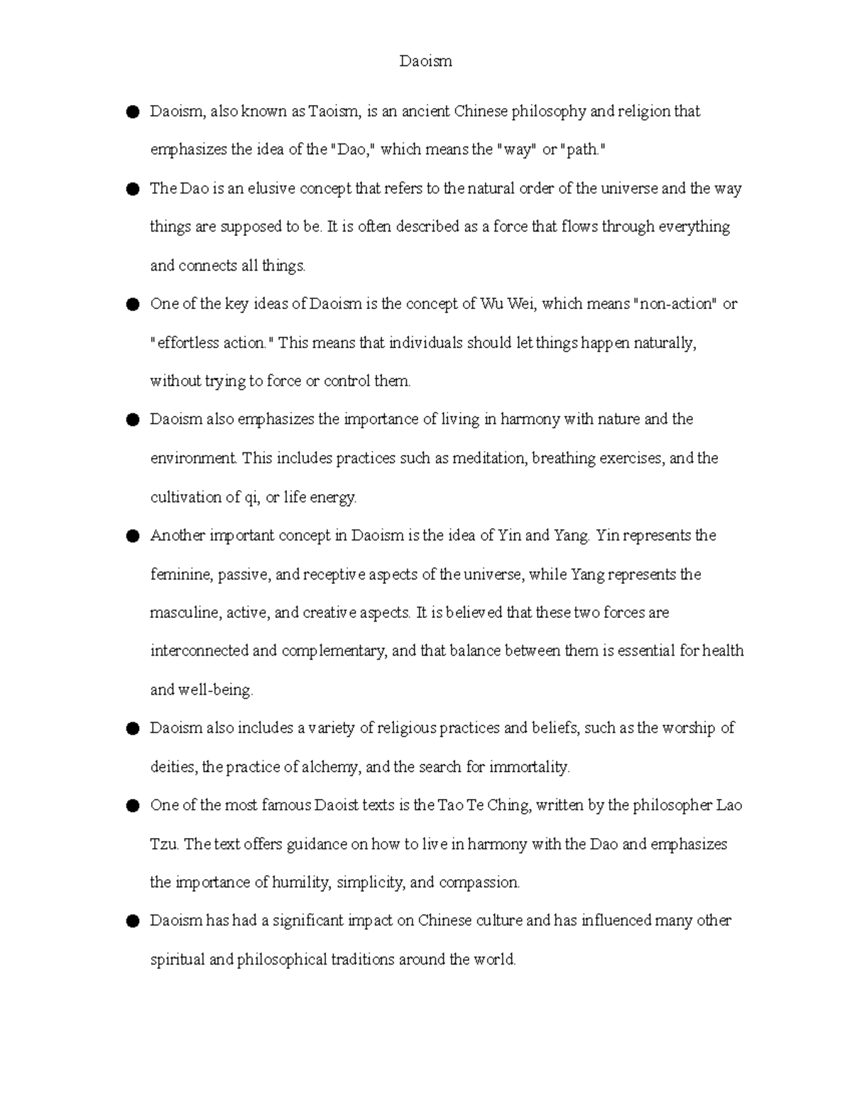 Daoism Lecture Notes - Daoism Daoism, also known as Taoism, is an ...