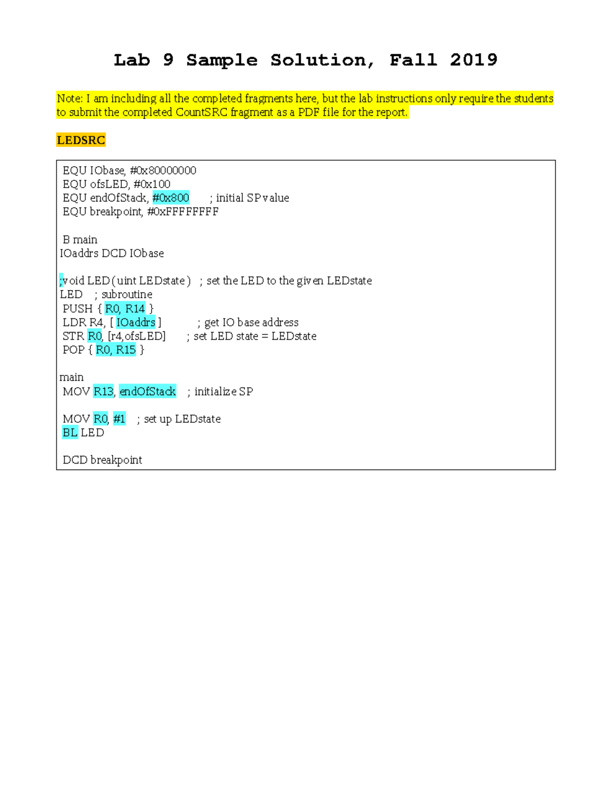 Lab9Sample Solution Fall 2019 - Note: I am including all the completed ...