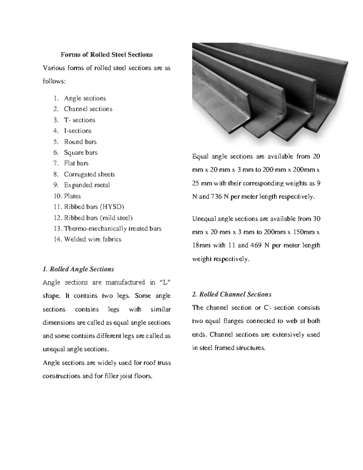 Forms of Rolled Steel Sections - Forms of Rolled Steel Sections Various ...