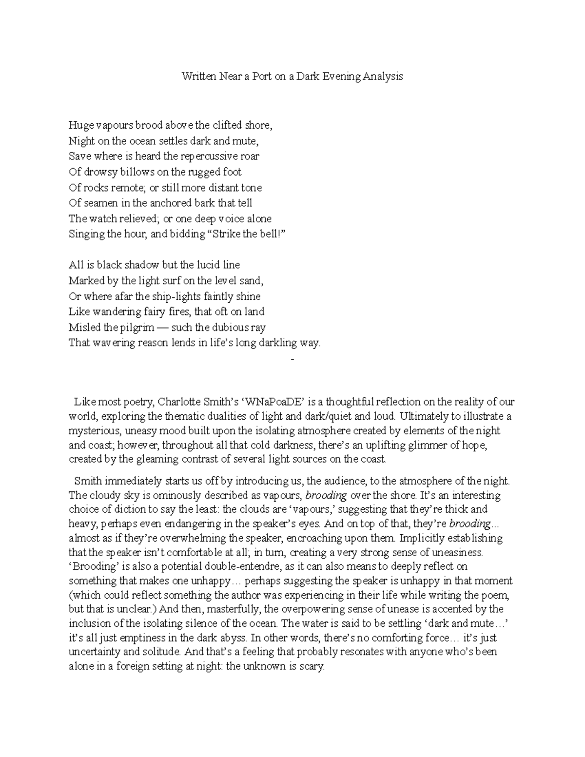 Written Near a Port on a Dark Evening Analysis - Like most poetry ...