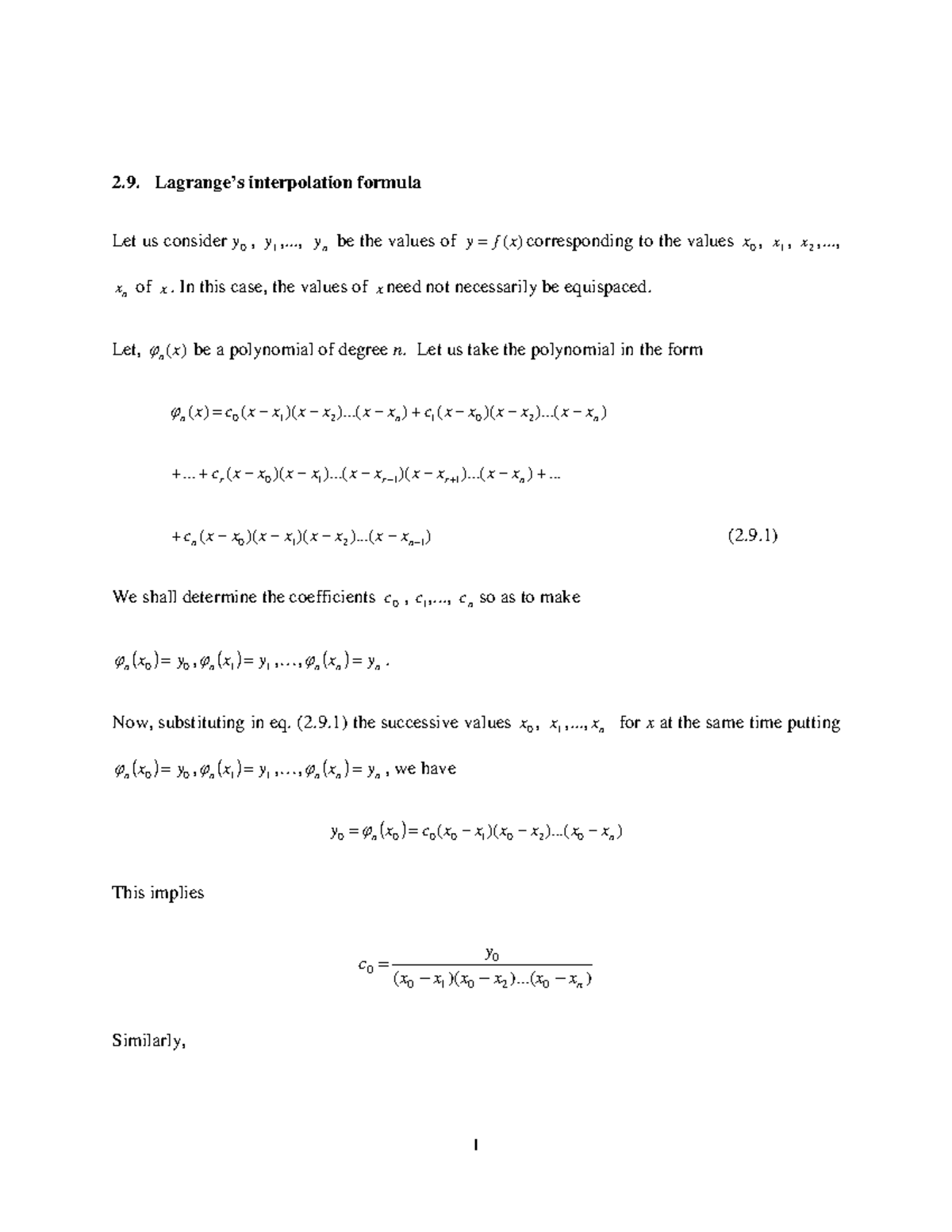 Numerical Analysis Book (Chapter 3) II (new) (20 - 2. Lagrange’s interpolation formula Let us ...