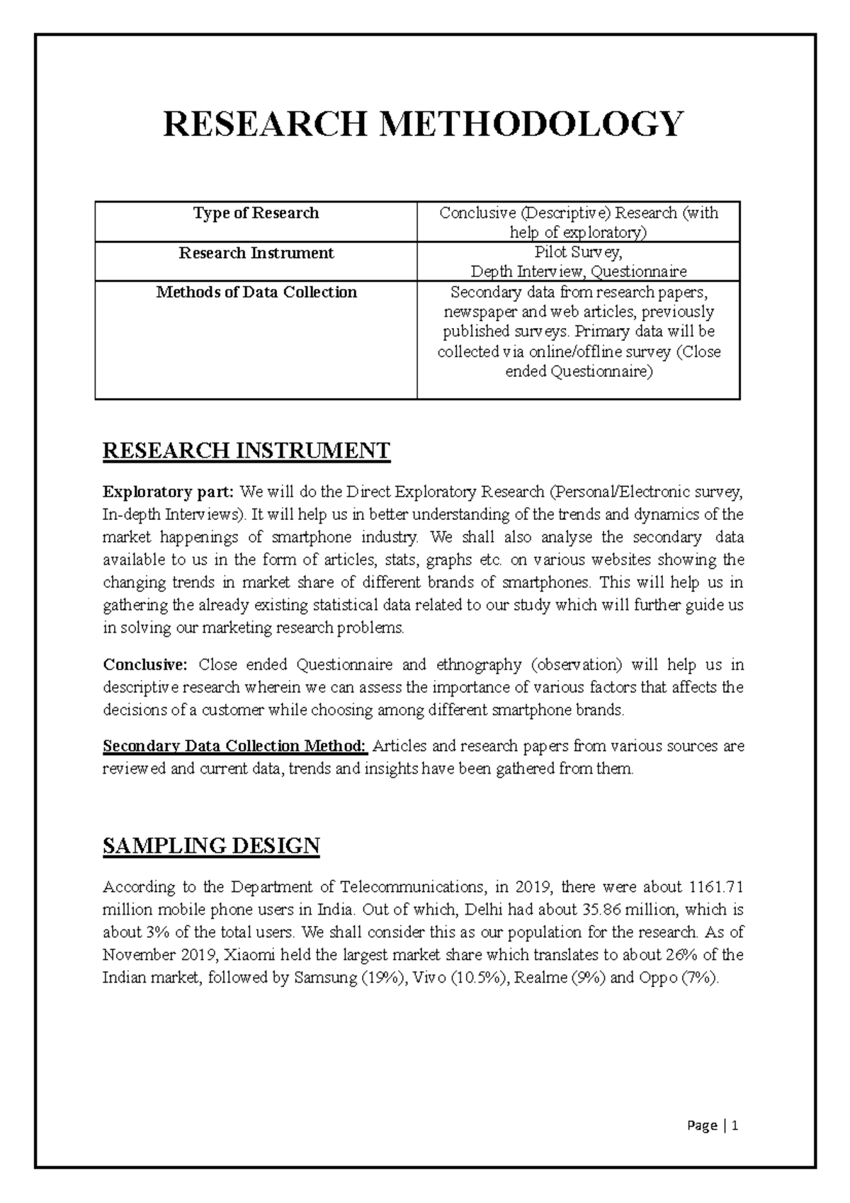 Marketing management report two - RESEARCH METHODOLOGY Type of Research ...