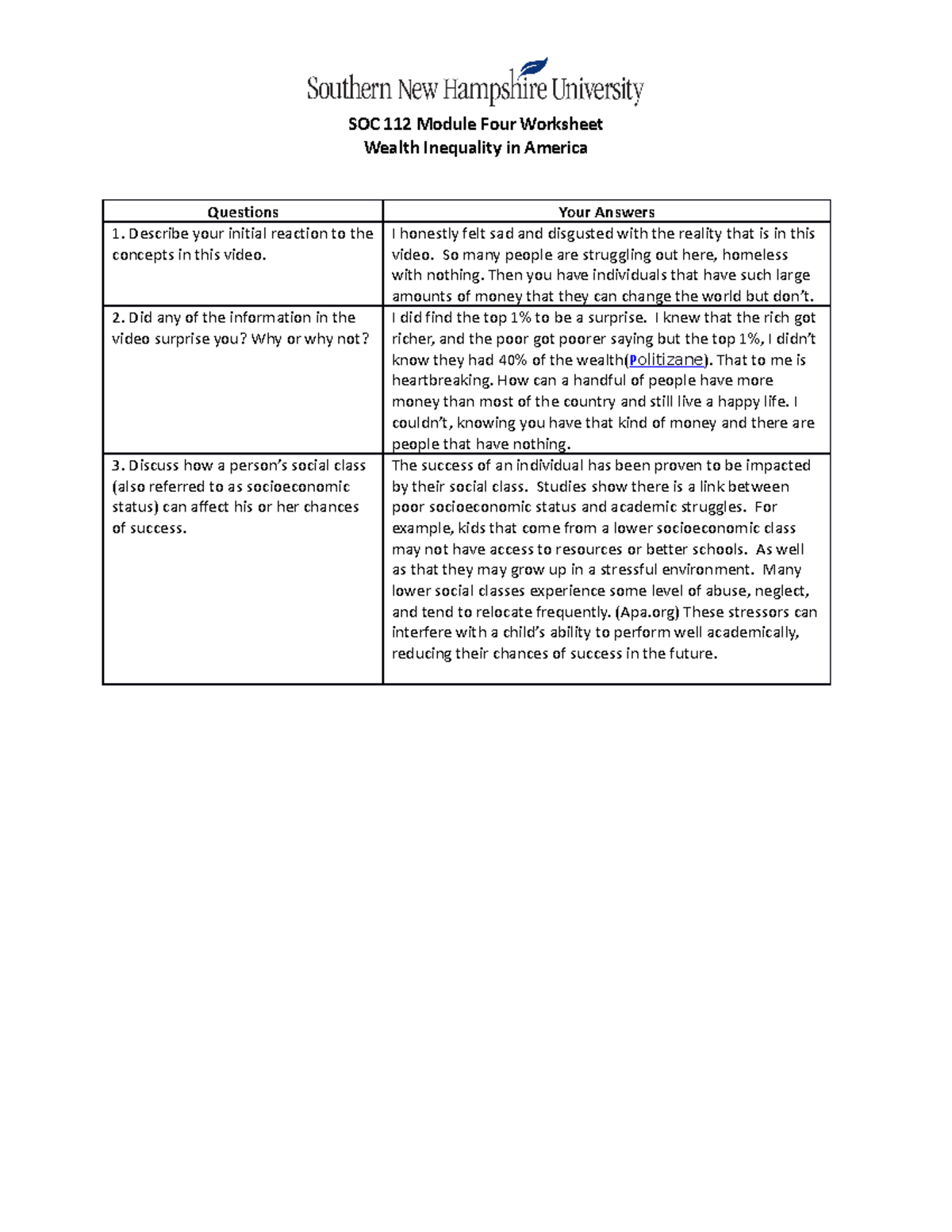 SOC 112 Module Four Worksheet - SOC 112 Module Four Worksheet Wealth ...