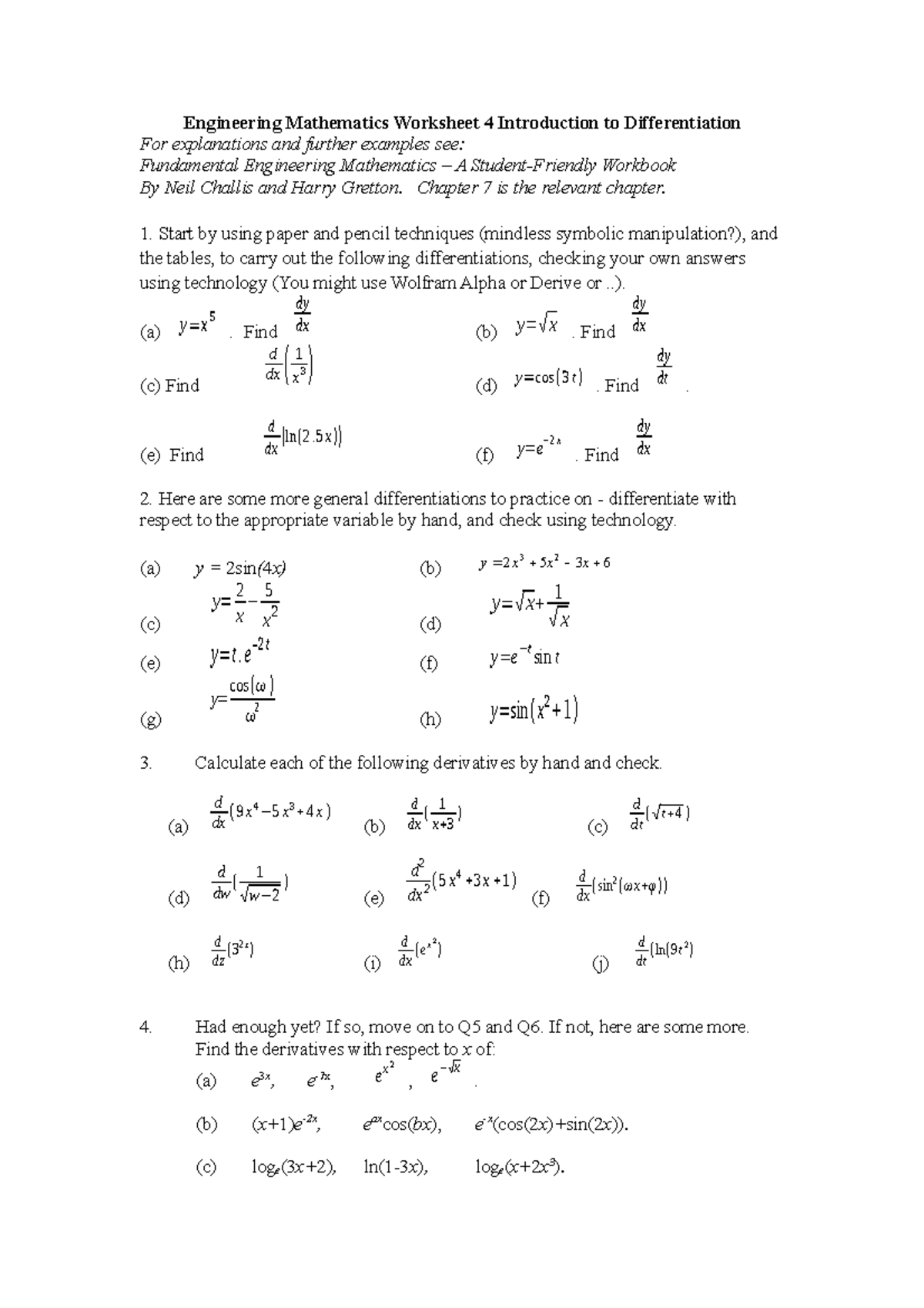 Worksheet 4 - tutorial questionsYear 1 - Engineering Mathematics ...