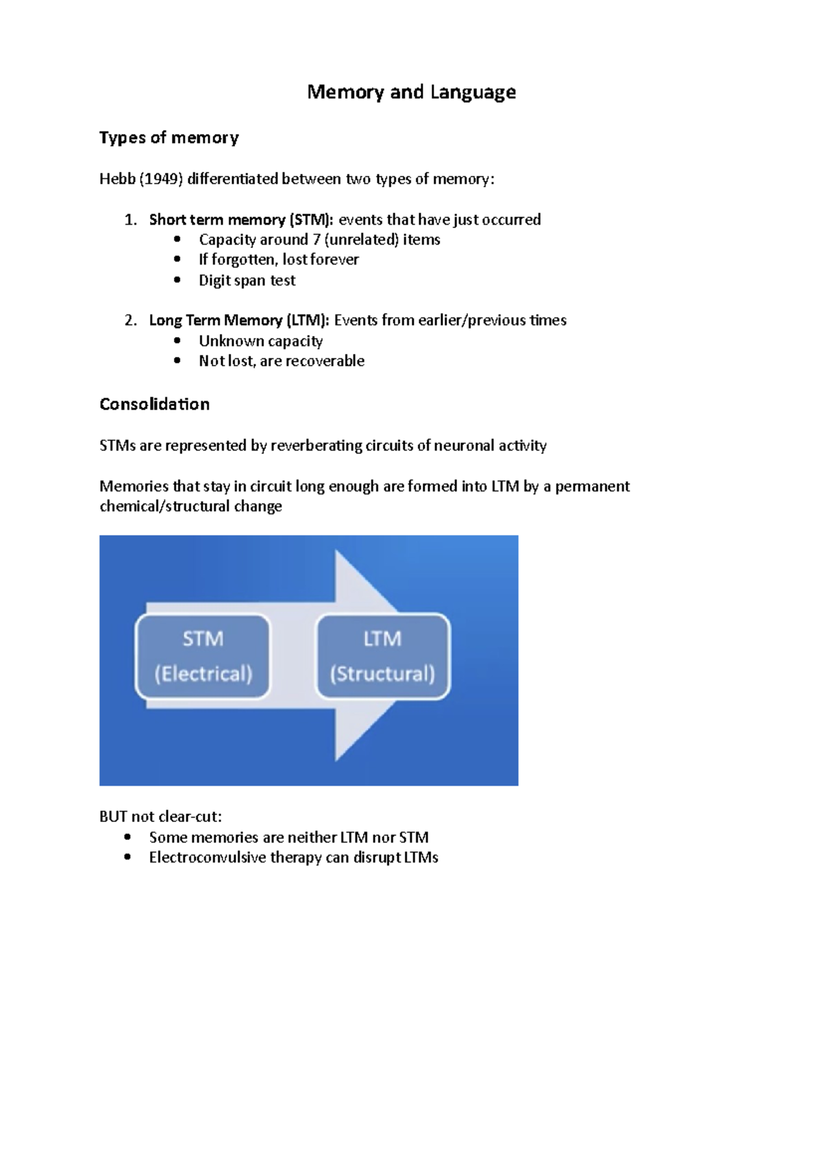 Week 11 - Memory and Language - Memory and Language Types of memory ...