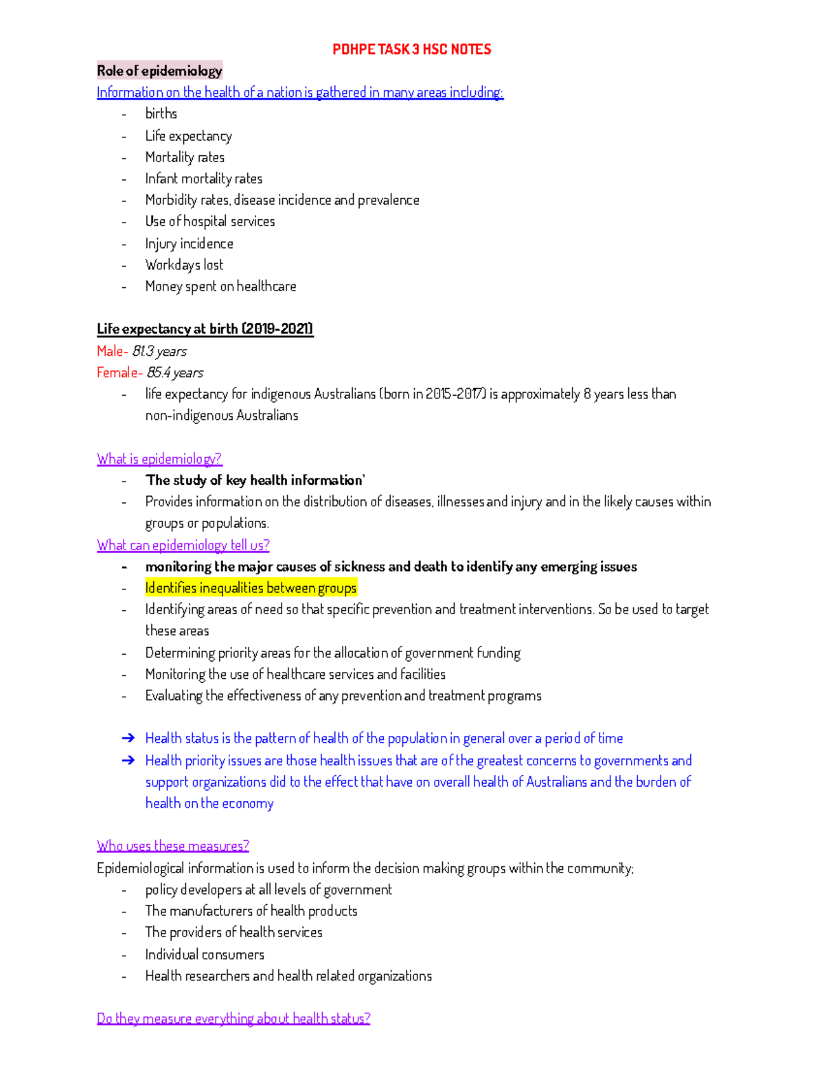 Pdhpe Notes HSC band 6 clear and concise notes - PDHPE TASK 3 HSC NOTES ...