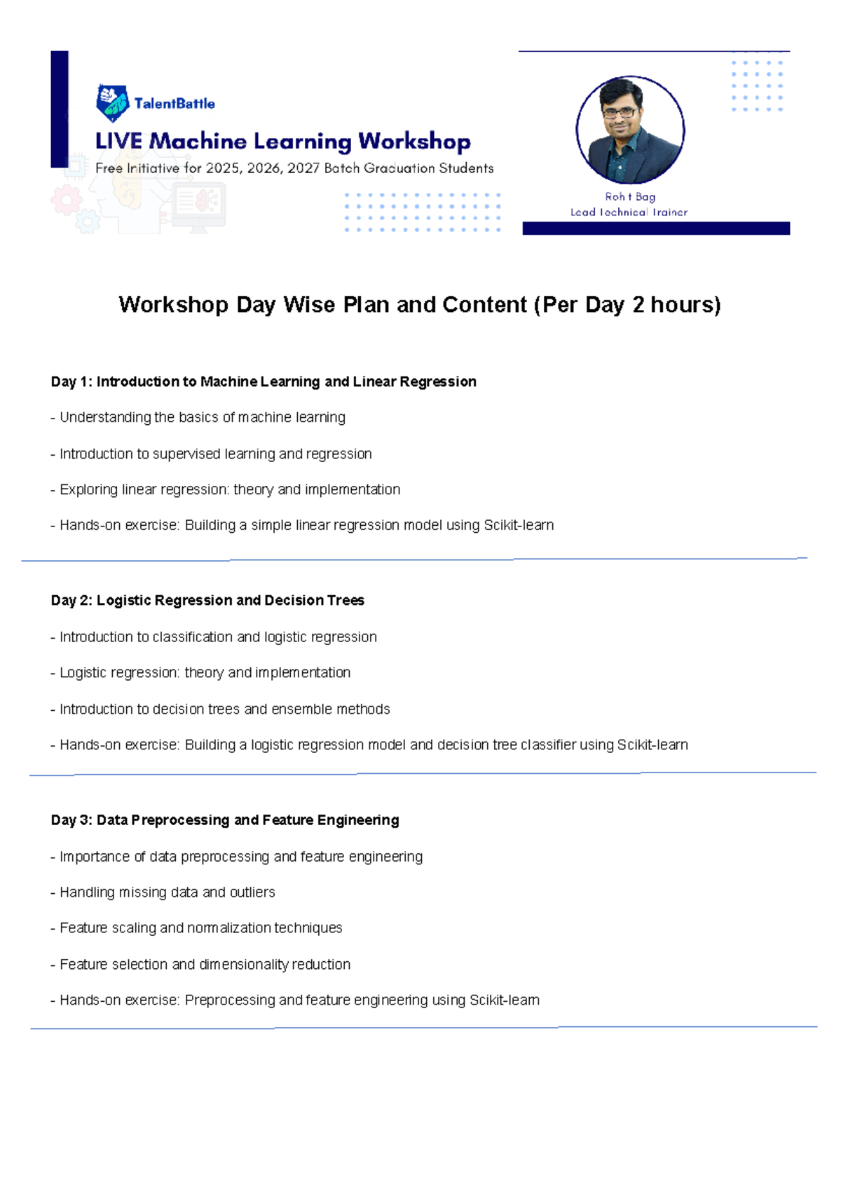 Workshop Day Wise Plan and Content - Studocu
