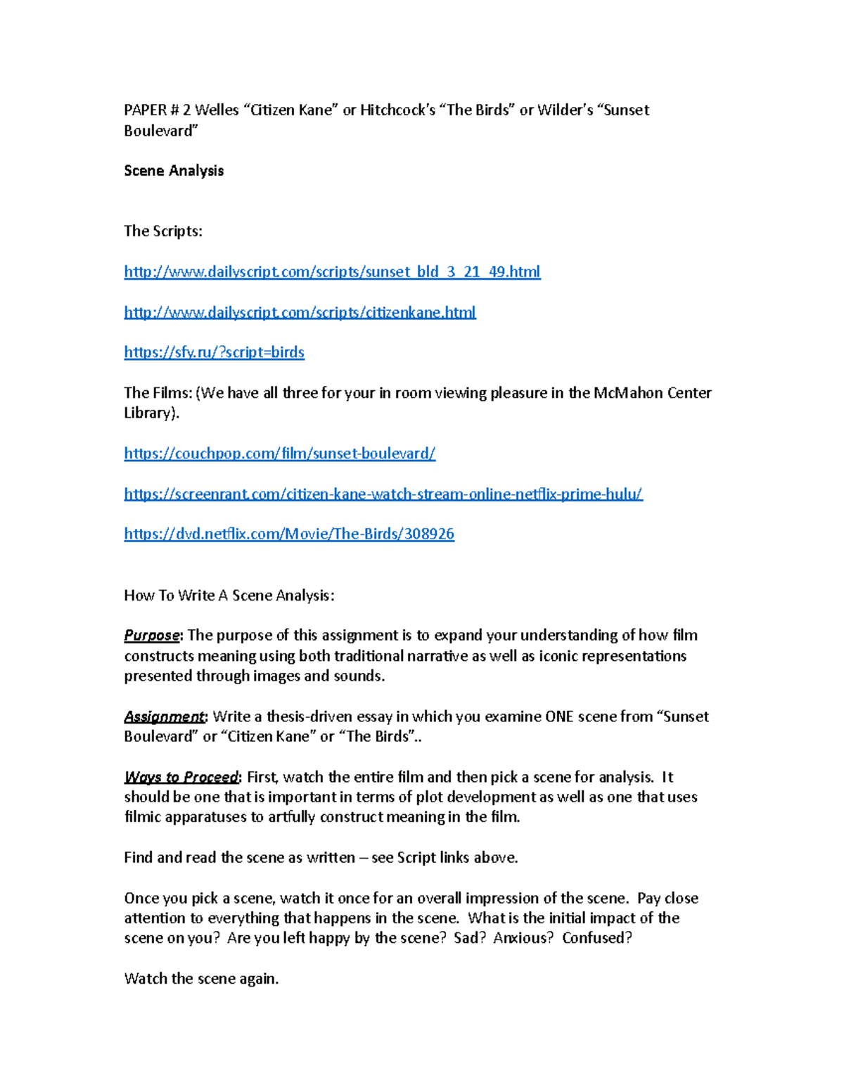 FTM 102 Scene Analysis Prompt - PAPER # 2 Welles “Citizen Kane” or ...