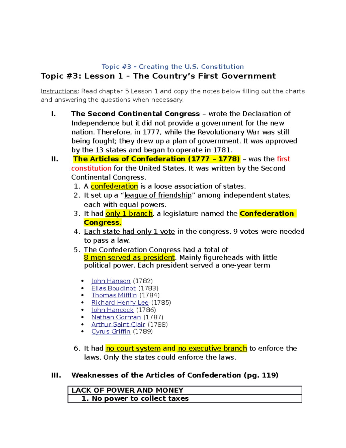 Topic 3 Lesson 5 - erred - Topic #3 – Creating the U. Constitution ...