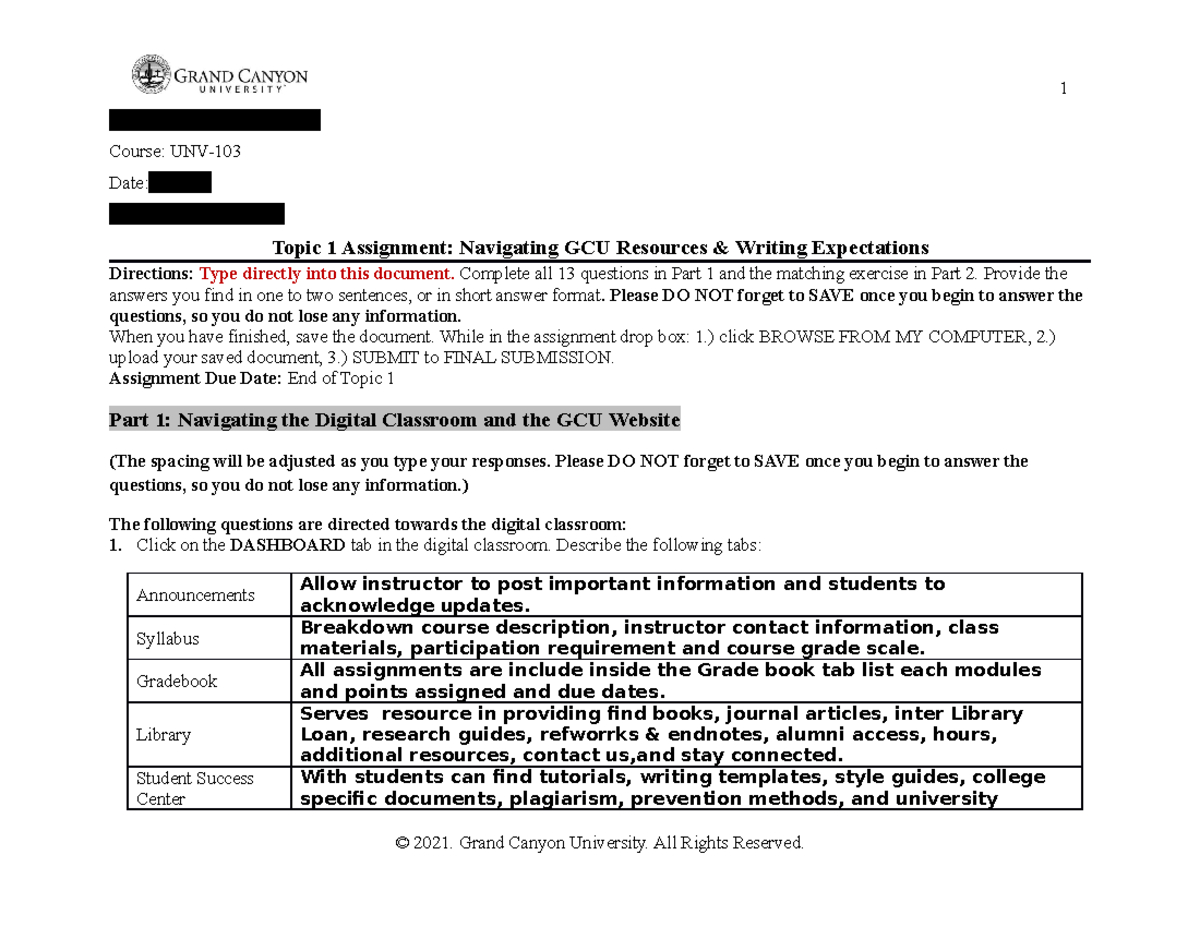 UNV-103 Resources Worksheet - Name: Keydra Denise Evans Course: UNV ...