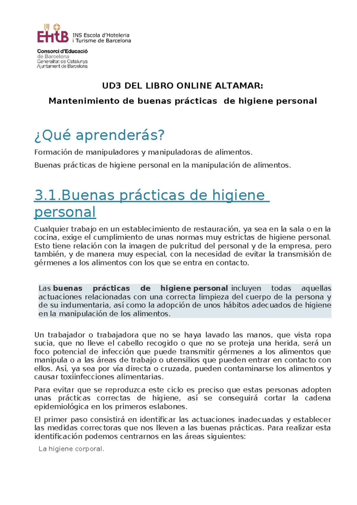 UD3- Teoria - apunts - UD3 DEL LIBRO ONLINE ALTAMAR: Mantenimiento de buenas prácticas de ...