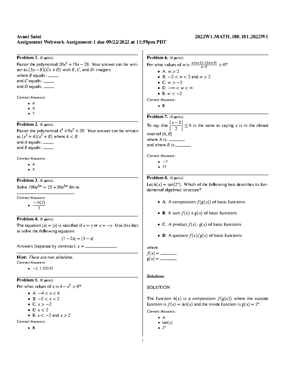 2022W1 MATH 180 101 2022W1 - Avani Saini 2022W1 MATH 180 101 2022W ...
