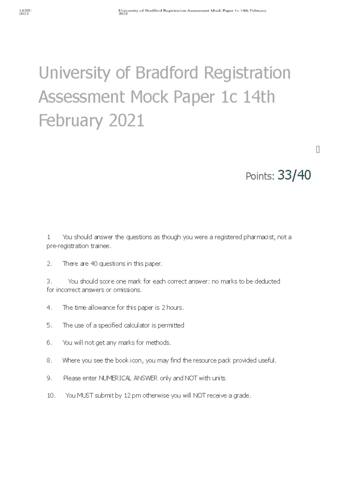 Copy of University of Bradford Registration Assessment Mock Paper 1c ...