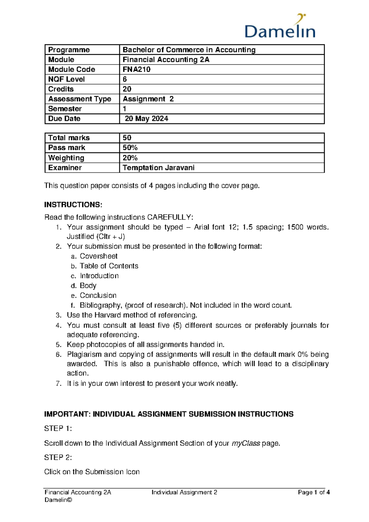 Assignment 2 - Financial Accounting 2A - Financial Accounting 2A ...