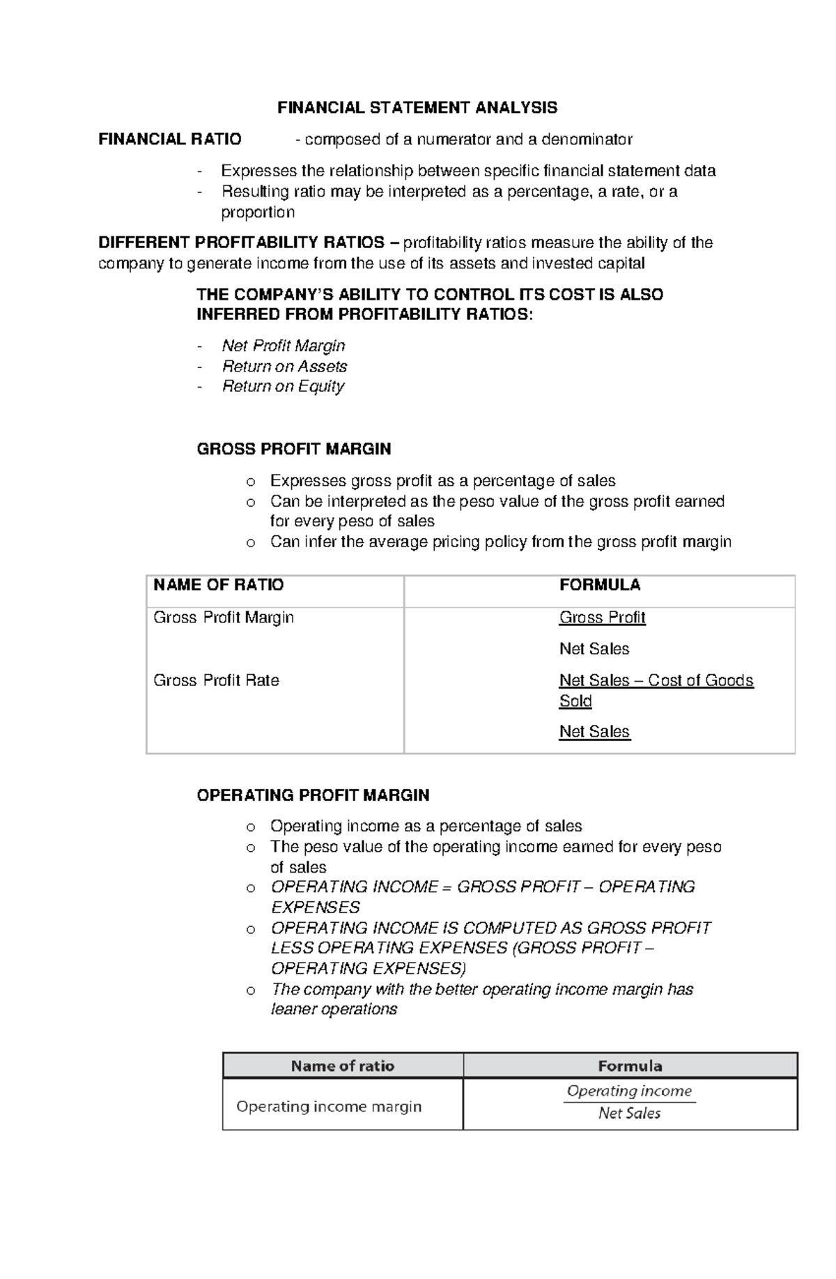 Financial Statement Analysis PART 2 - FINANCIAL STATEMENT ANALYSIS ...