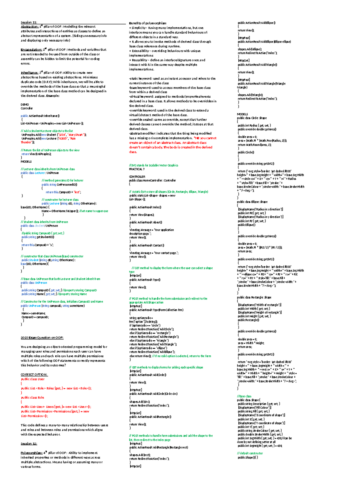 Nolu's INF 272 cheatsheet - Session 11: Abstraction: 1 st pillar of OOP: Modelling the relevant ...
