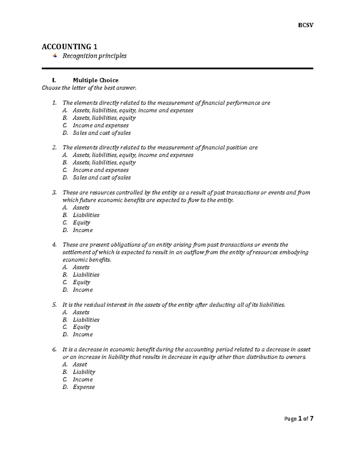 ACC 1 2 check - Financial Accounting 1 Practice Questions - ACCOUNTING ...
