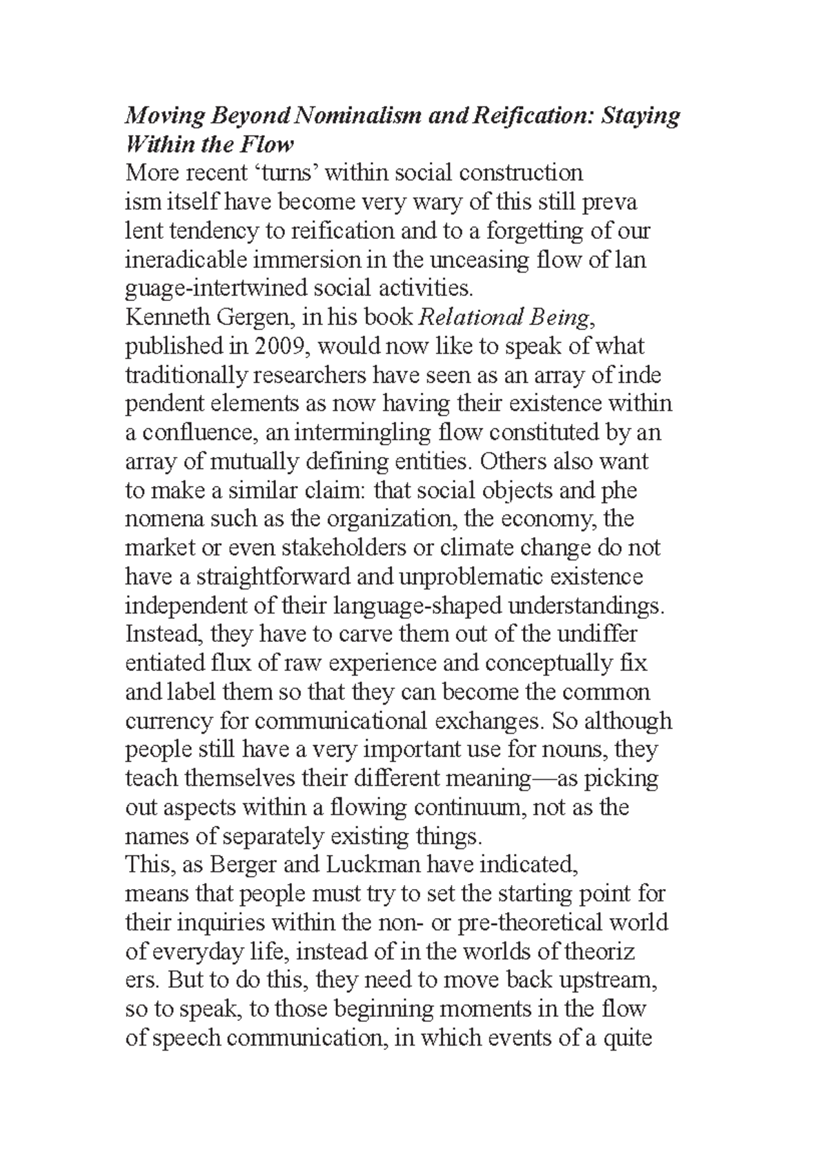 Moving Beyond Nominalism and Reification- Staying Within the Flow ...