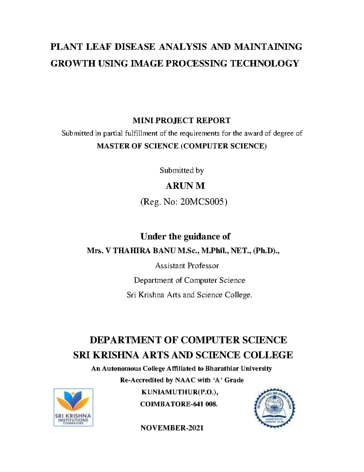 Arun final - Tracking Plant Diseases app - PLANT LEAF DISEASE ANALYSIS ...