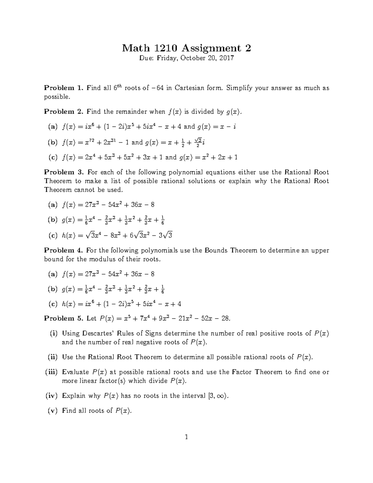 Assignment 2 Questions Moghaddam Math1210 F2017 - MATH 1210 - U of M ...