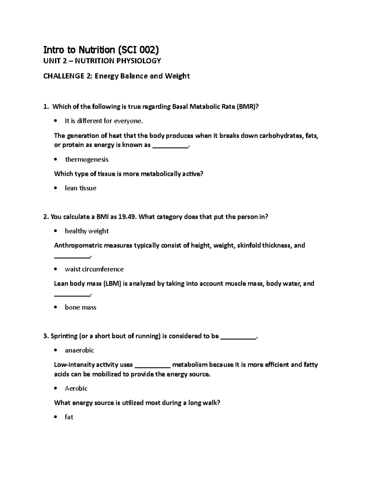 Intro to Nutri-SCI 002- Unit 2_Challenge 2 - Intro to Nutrition (SCI 002 ) UNIT 2 – NUTRITION ...