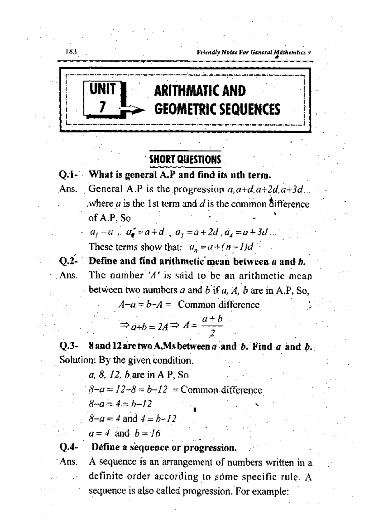 Unit07 arithmatic and geometric sequence - English guess papers - Studocu