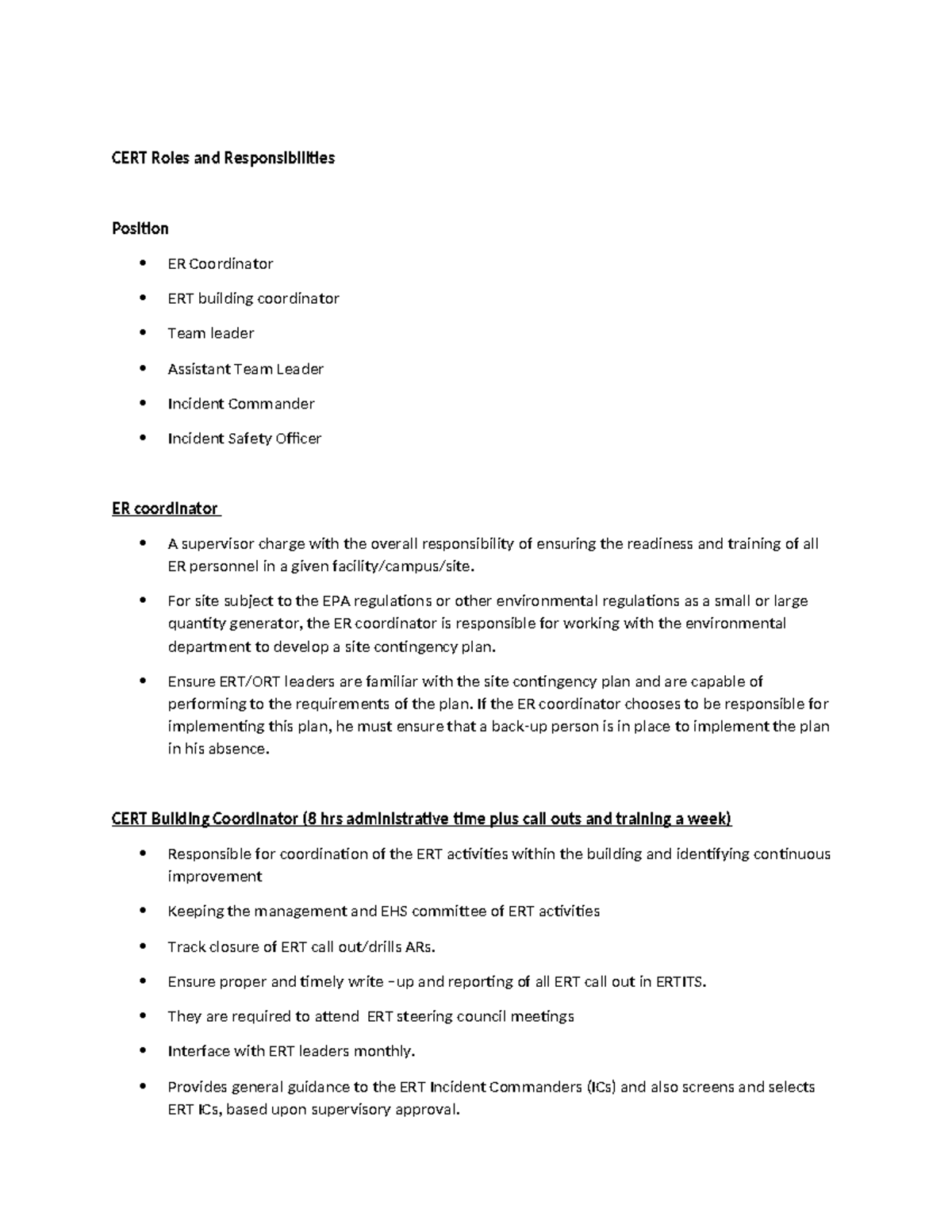 ERT Roles and Responsibilities - CERT Roles and Responsibilities ...