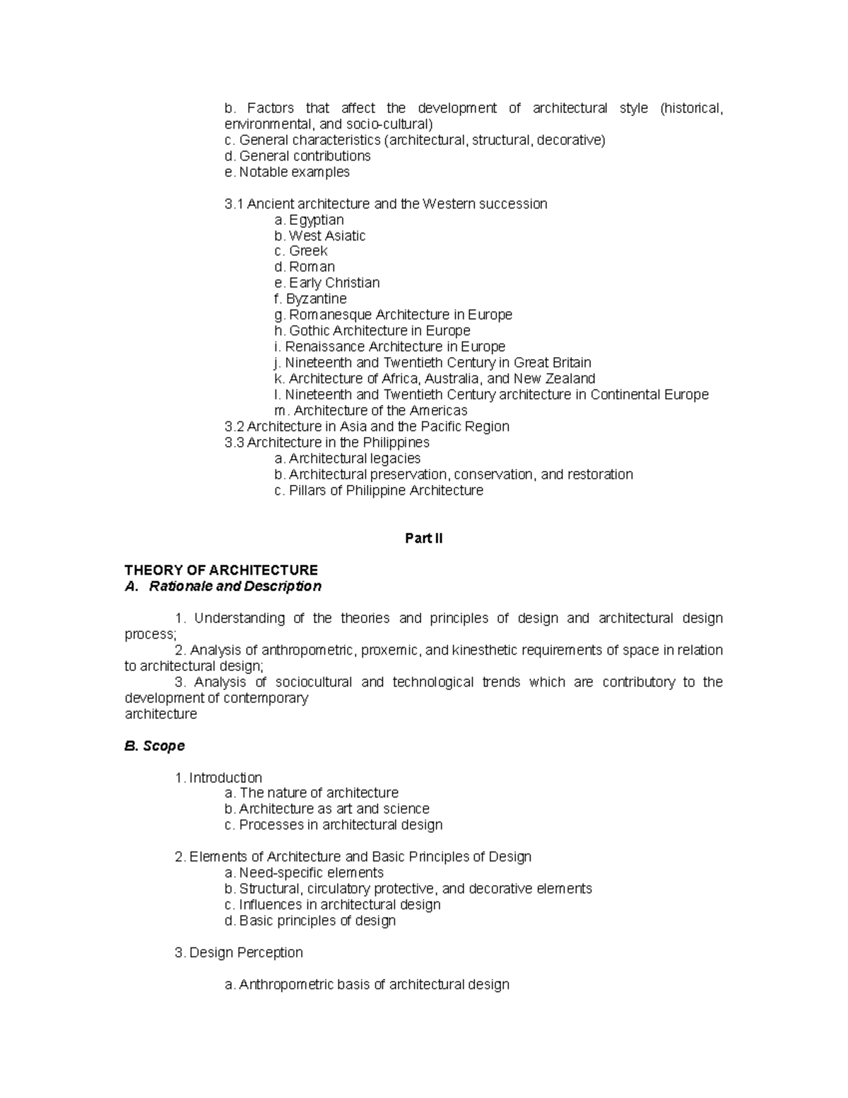 Board of Architecture - Syllabi 0-2 - b. Factors that affect the ...