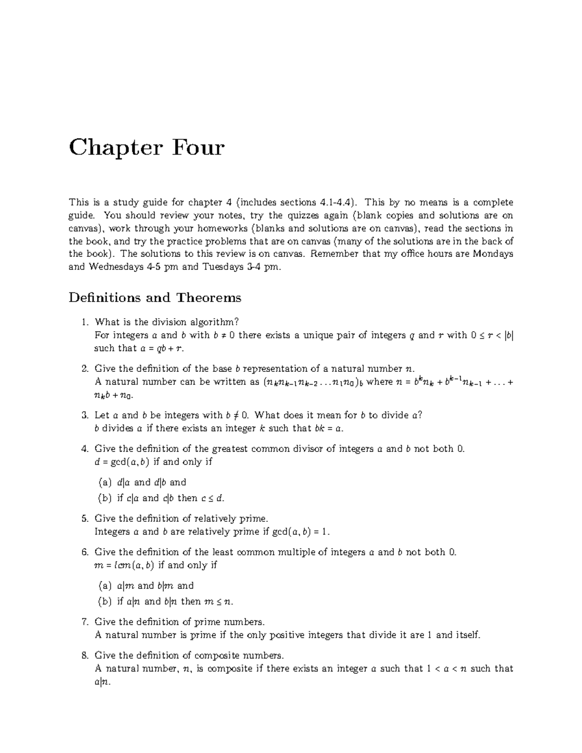 Chapter 4 Study Guide Solns - Chapter Four This is a study guide for ...