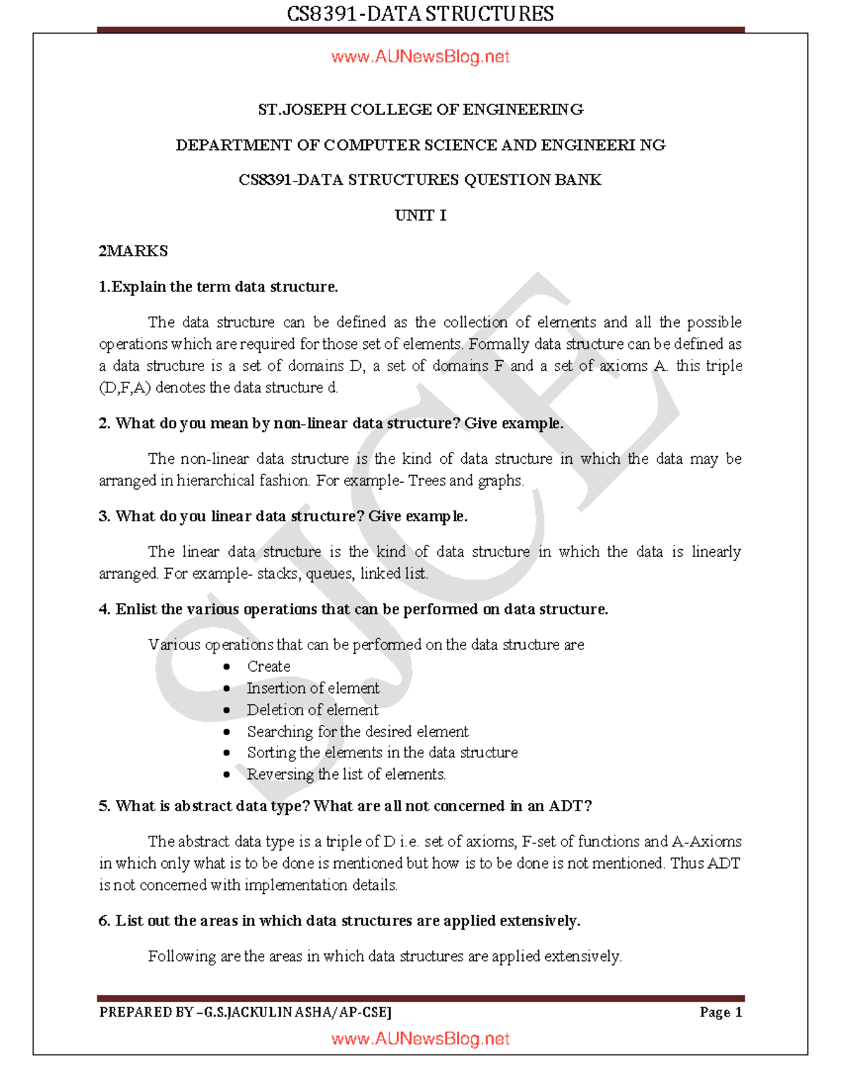 CS8391 2marks - PREPARED BY – G.S ASHA/AP-CSE] Page 1 ST COLLEGE OF ENGINEERING DEPARTMENT OF ...