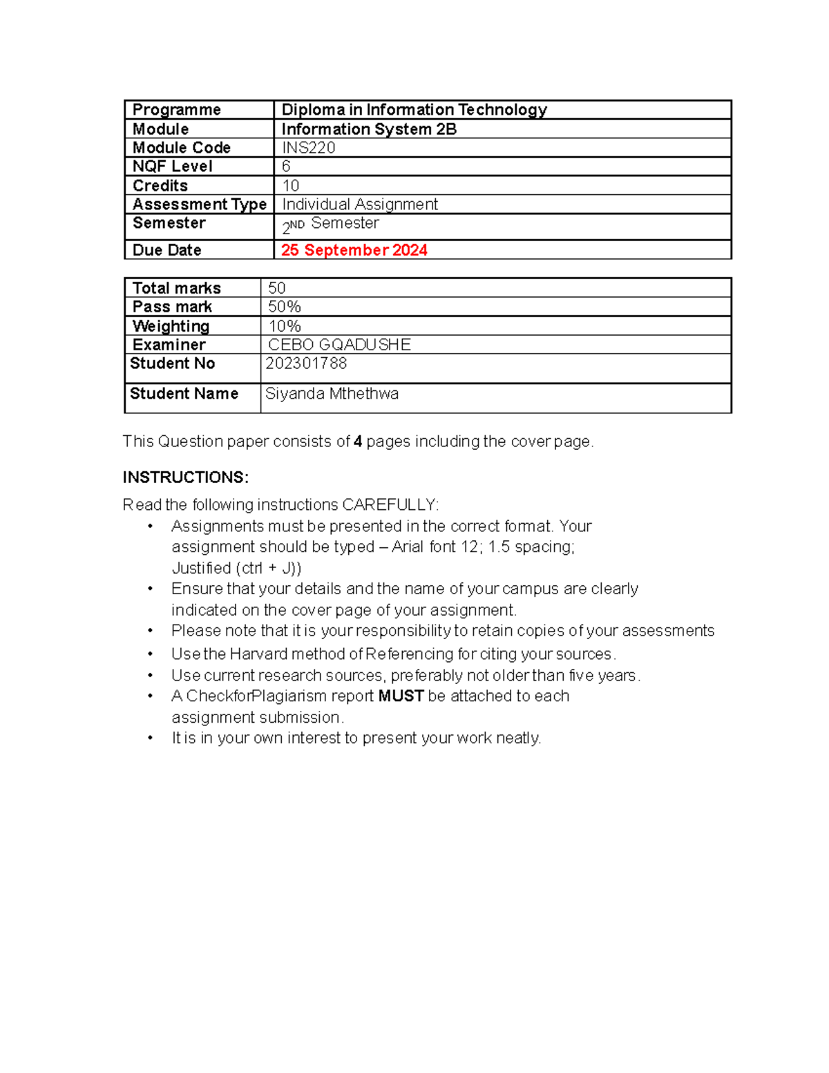 IIS 2B 1 - Assignment - Programme Diploma in Information Technology Module Information System 2B ...