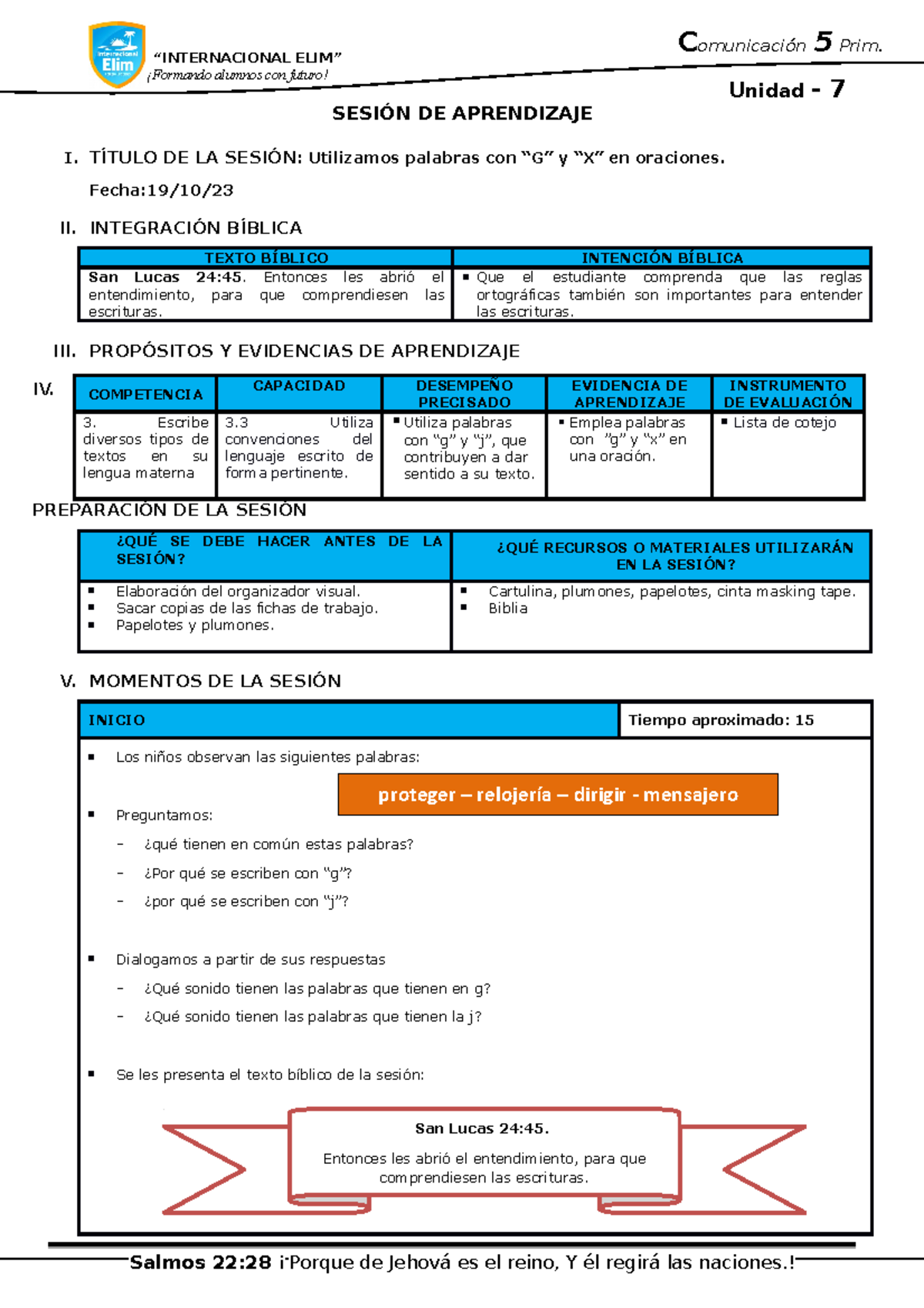 Sesion ortografía uso de la g y j 5to de primaria jueves 19 de octubre ...