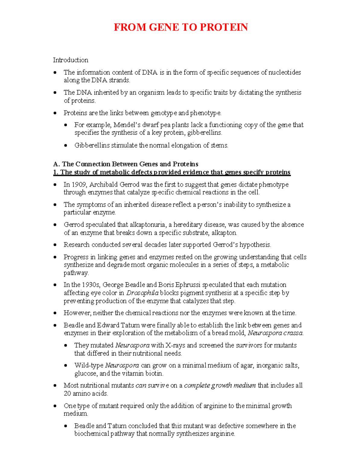 From Gene to Protein - FROM GENE TO PROTEIN Introduction The ...