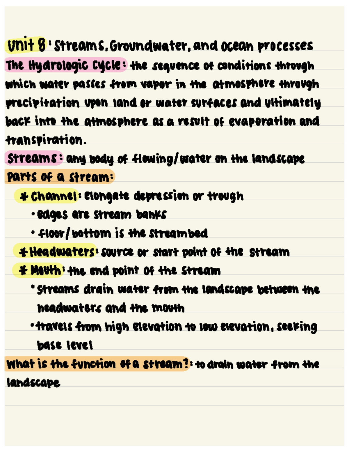 GEO Unit #8 - Lecture notes on groundwater, streams, and ocean ...
