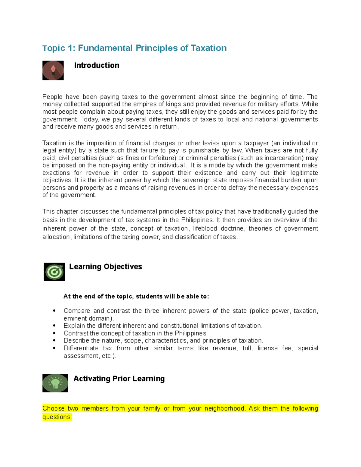 Fundamental Principleof Taxation - Topic 1: Fundamental Principles of ...