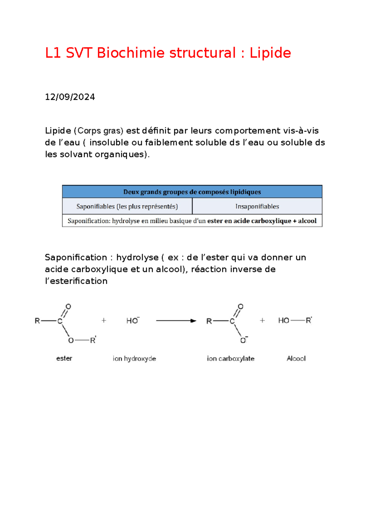 L1 SVT Biochimie, Lipide - L1 SVT Biochimie structural : Lipide 12/09 ...
