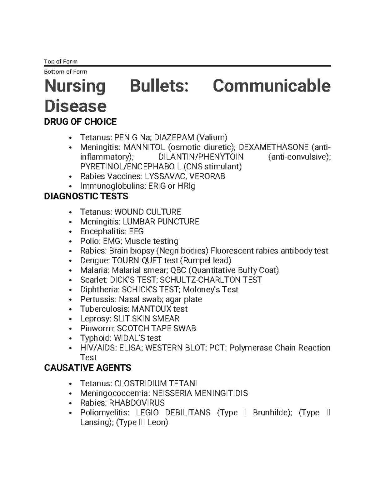 Communicable Disease Nursing Bullets - Top of Form Bottom of Form ...
