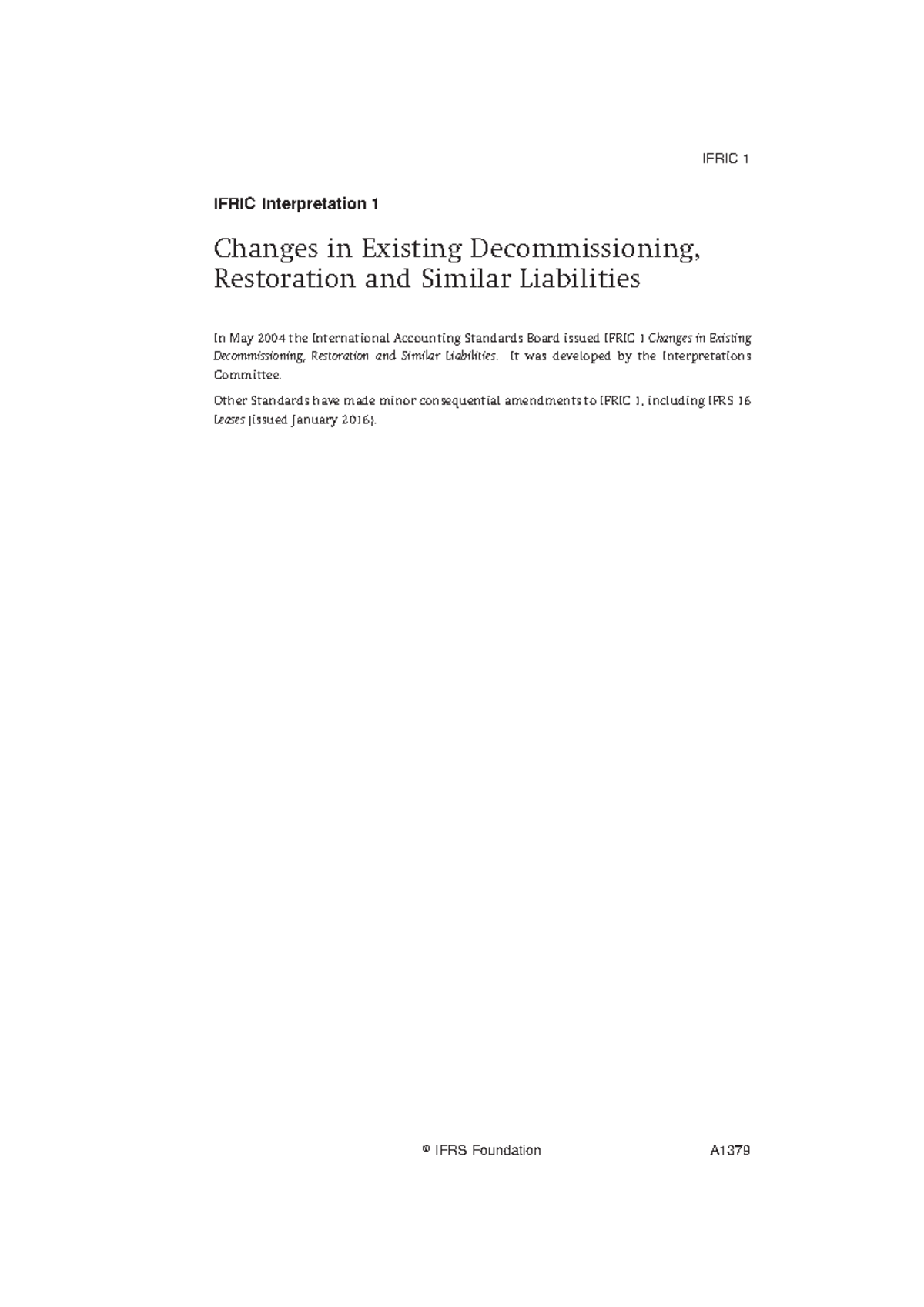 Ifric 01 - International Financial Reporting Interpretations Committee ...