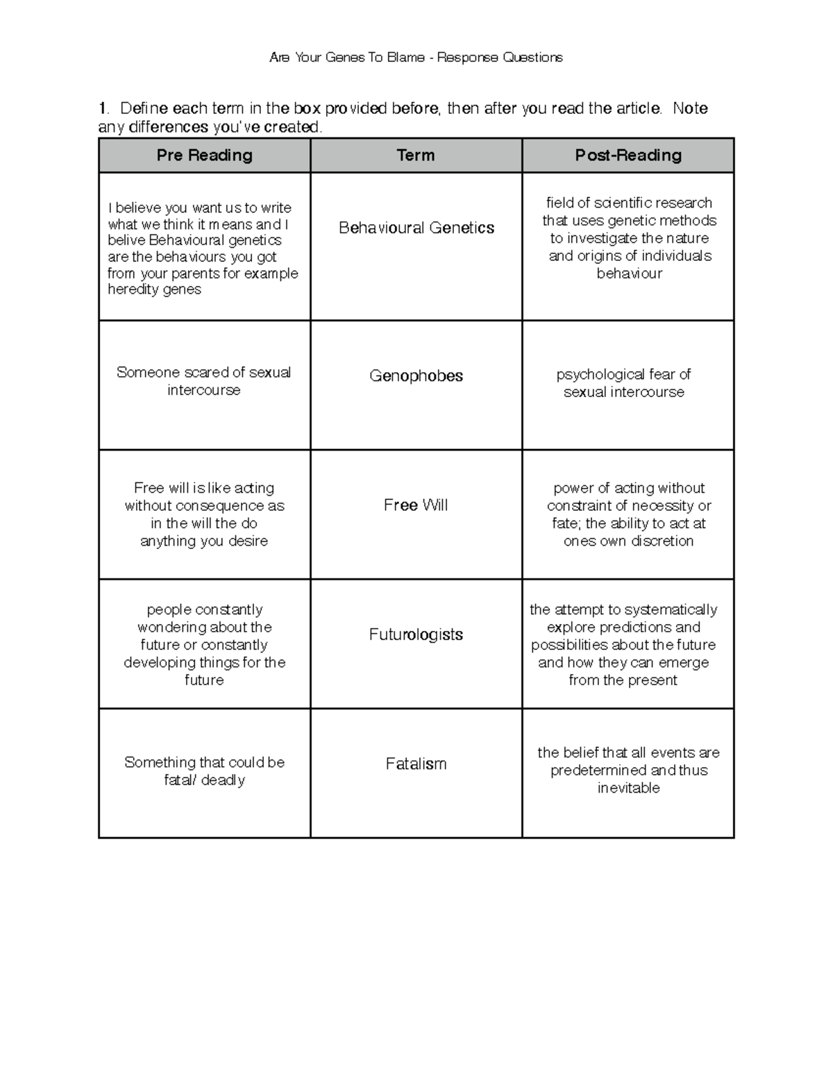 Are Your Genes To Blame - Guided Reading - Are Your Genes To Blame ...